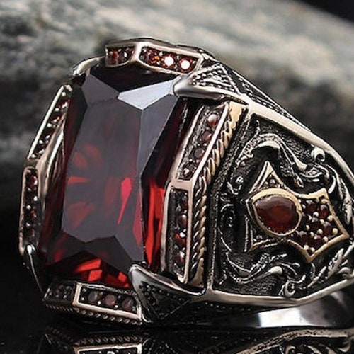 Men Handmade Ruby Stone Silver Ring Red Stone Garnet Ring - Etsy