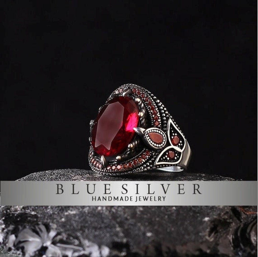 925 Sterling Silver Red Zircon Ring Handmade Gemstone Ring - Etsy