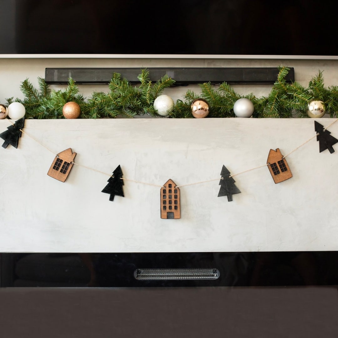 Winter Village Garland Christmas Village Garland Wood Houses Garland ...