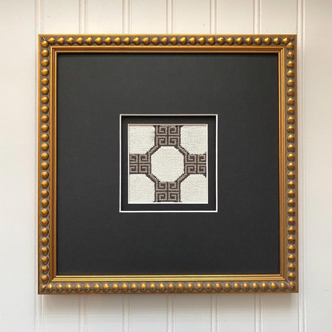 Black & Ivory Fabric Wall Art: Gold Beaded Frame Black Double Mat - Etsy
