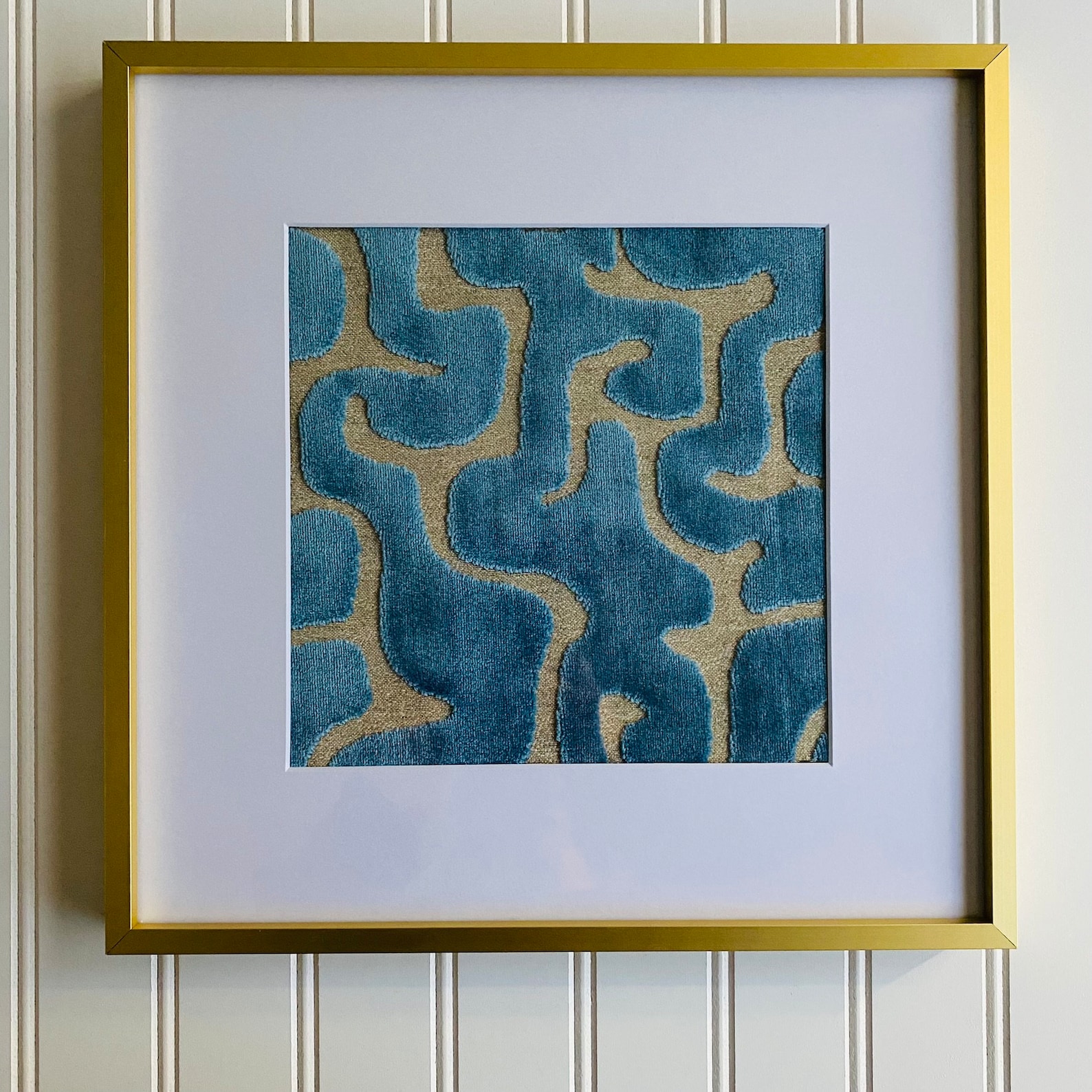 Teal Velvet Wall Art, Squiggle Wall Hanging, Textile Wall Art, 12x12 ...