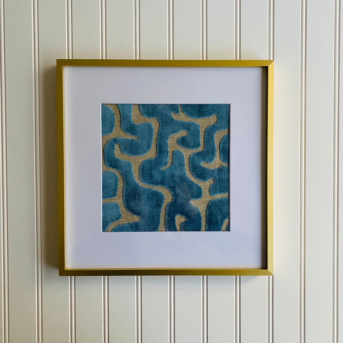 Teal Velvet Wall Art, Squiggle Wall Hanging, Textile Wall Art, 12x12 ...