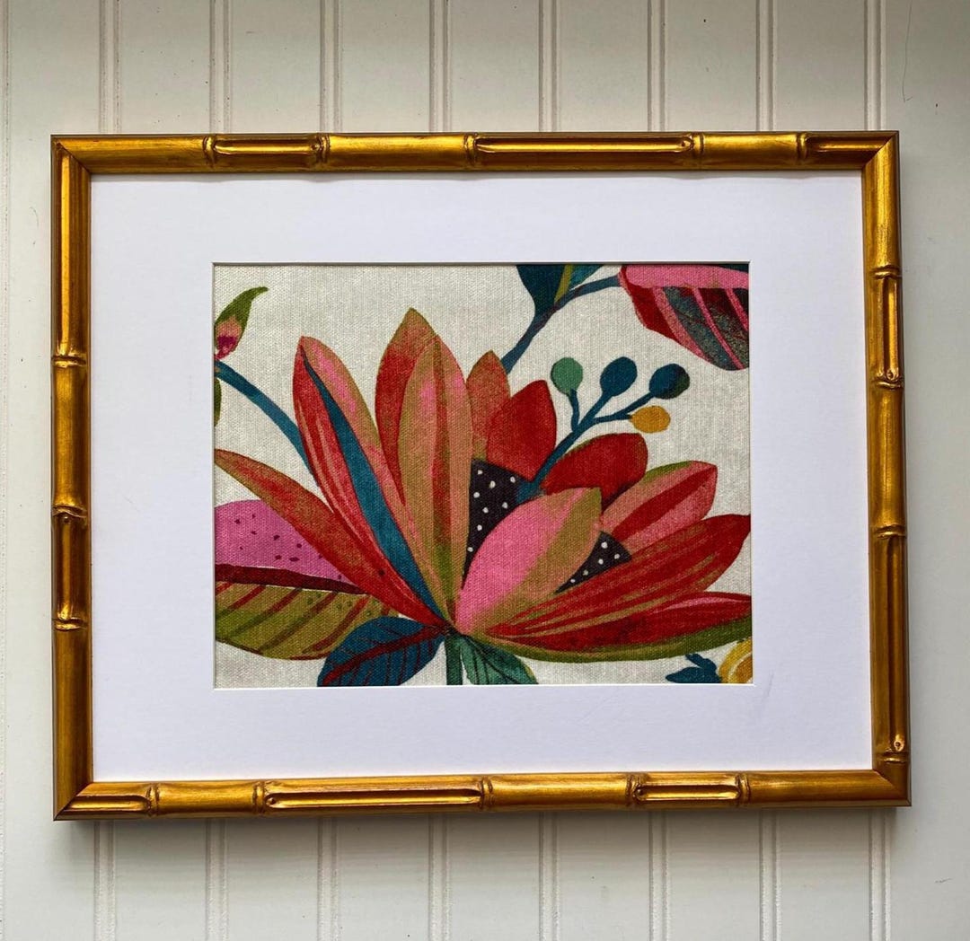 Textile Wall Art Floral Fabric Wall Hanging Bamboo Frame Framed Art ...