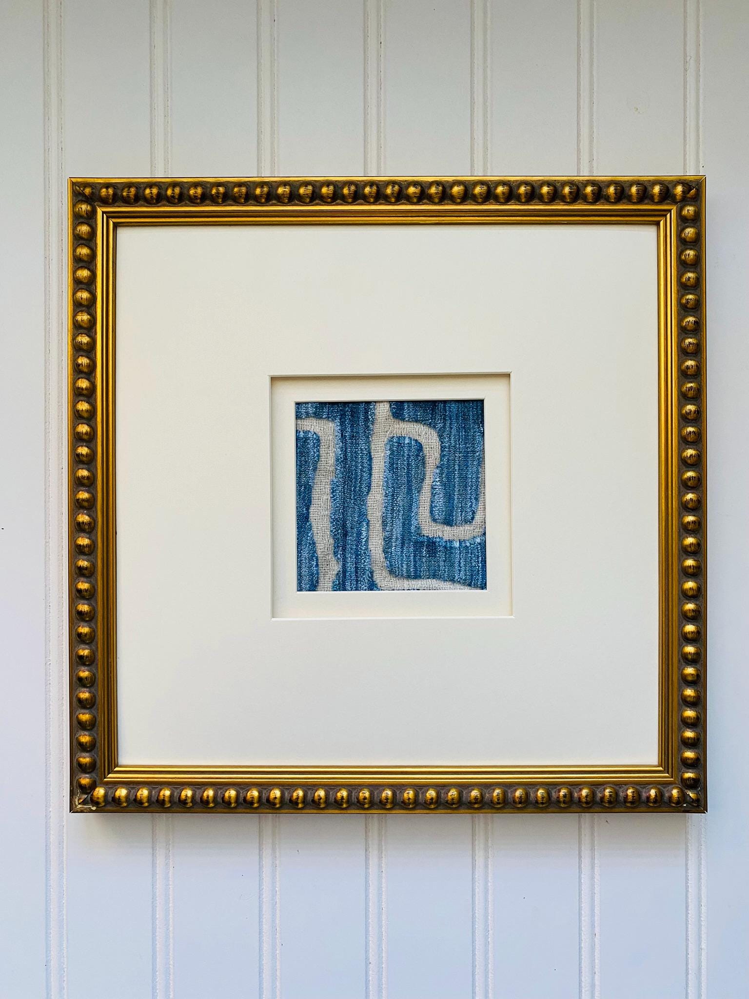 Blue Velvet Fabric Wall Art: Beaded Frame, Gallery Decor - Etsy