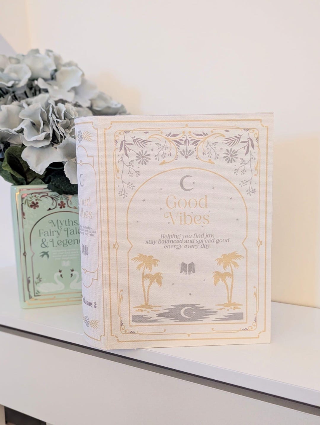 White Book Shaped Storage Box – MDF Faux Book Organizer With Gold ...
