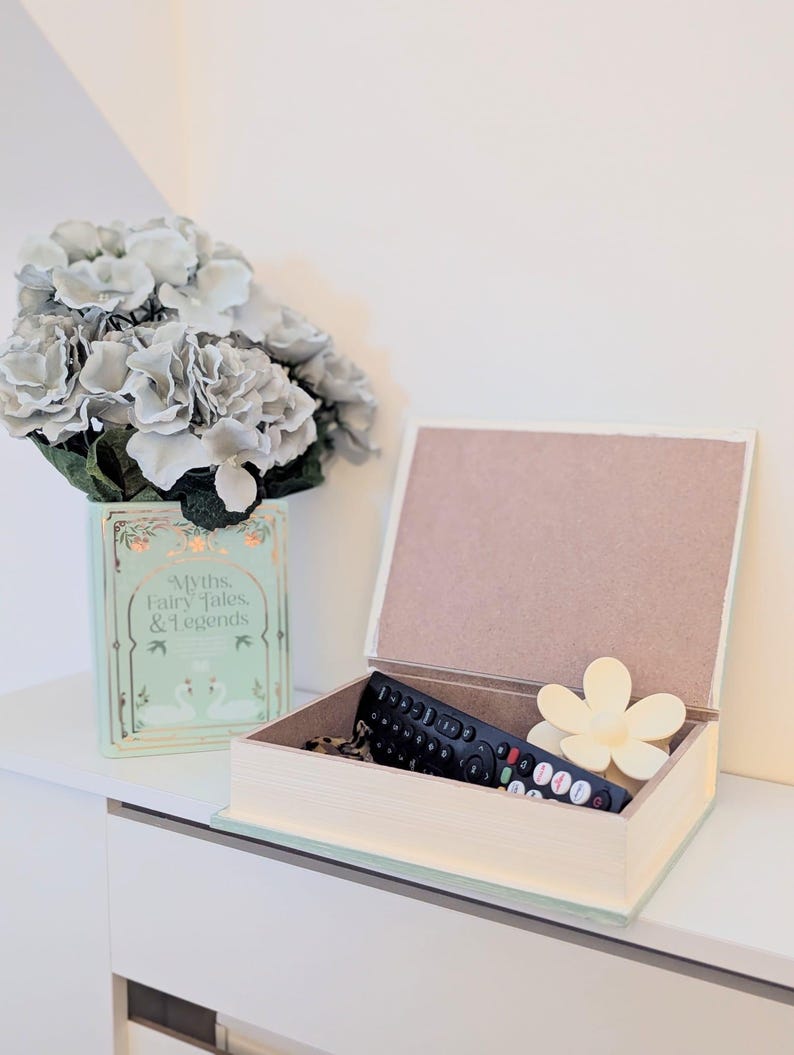 White Book Shaped Storage Box – MDF Faux Book Organizer With Gold ...