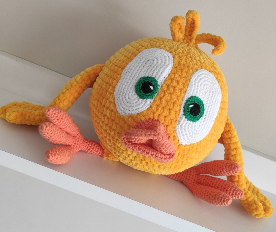 Crochet Chicky Stuffed Plush Toy, Amigurumi Big Yellow Chicky Fleece ...