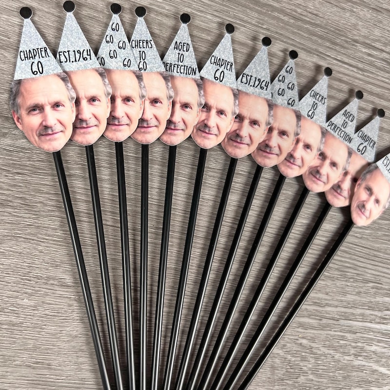 60th Face Straws - Etsy