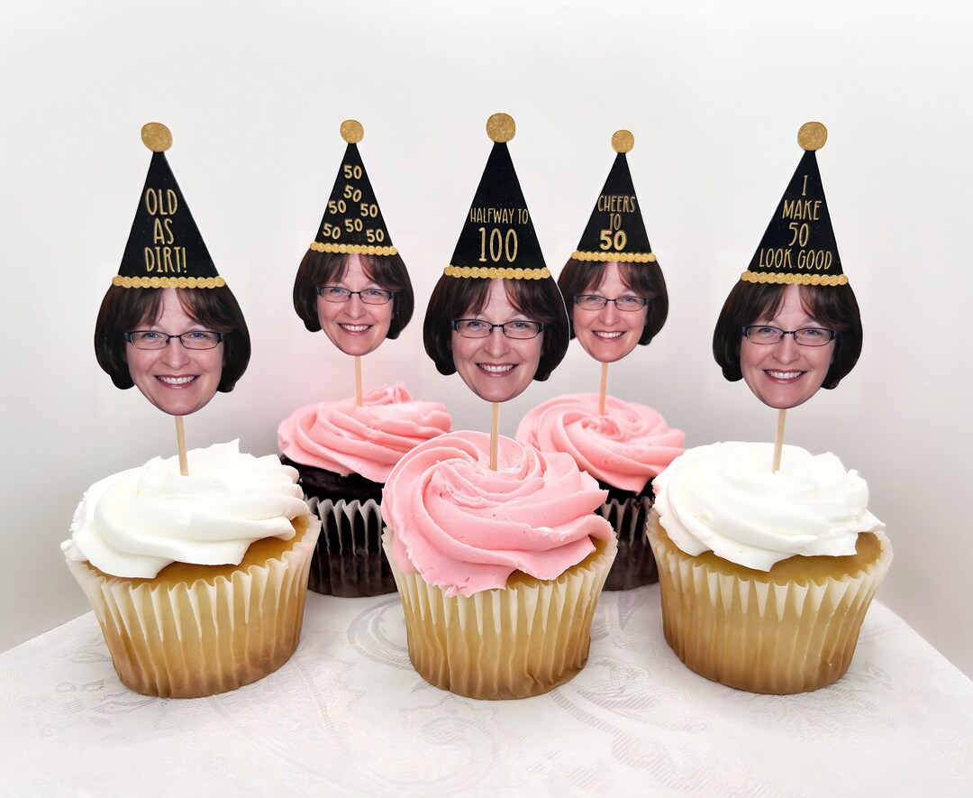 50th Birthday Cupcake Toppers, Custom Face Cupcake Toppers, 50th ...