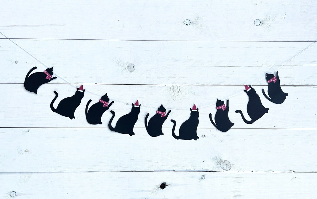 Christmas Cat Garland, Meowy Christmas, Christmas Cat Decorations, Cat ...