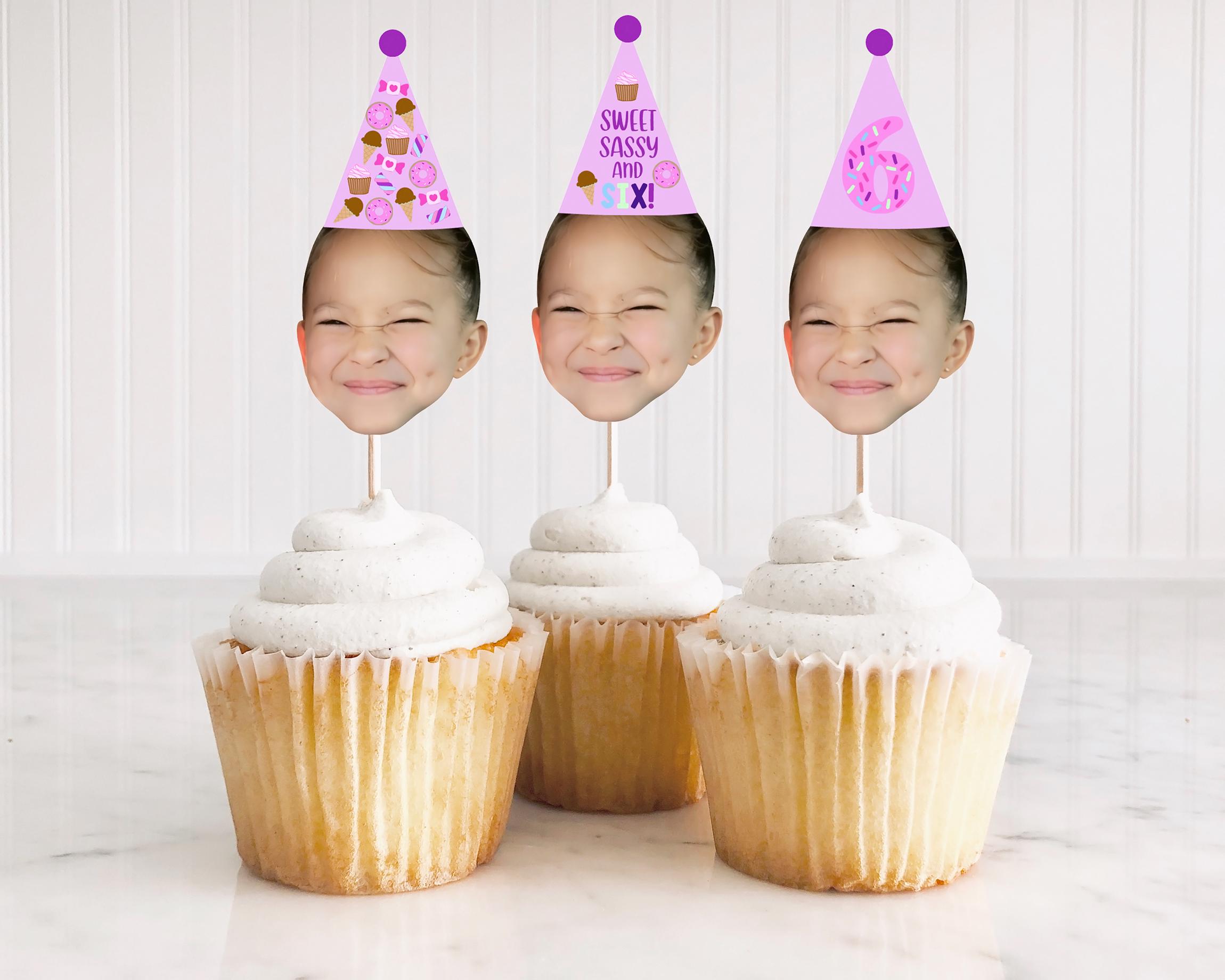 Sixth Birthday Cupcake Toppers, Sweet Sassy and Six, Custom Head ...