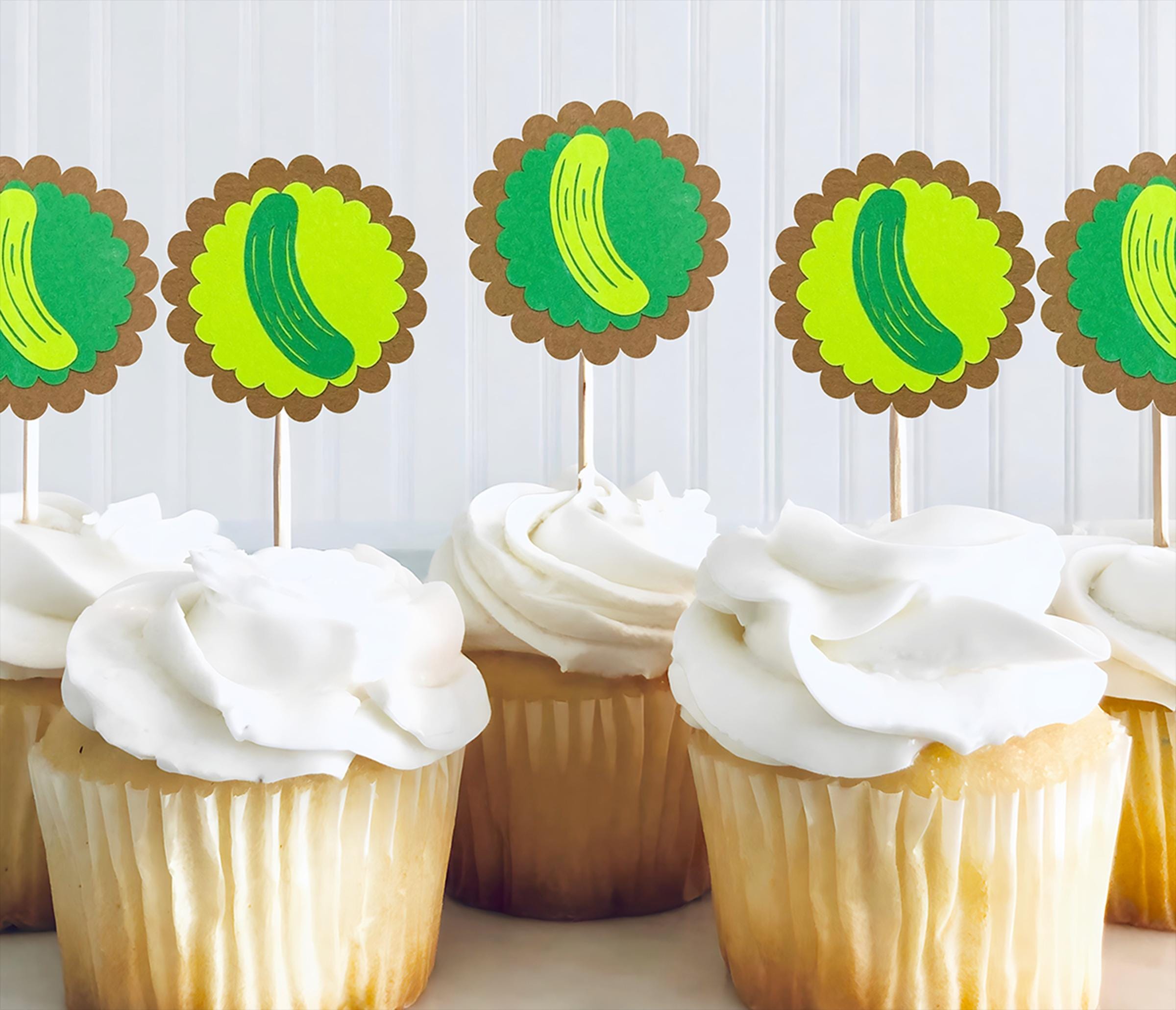 Pickle Cupcake Toppers, Green Pickle Theme Birthday, Cucumber Cupcake ...