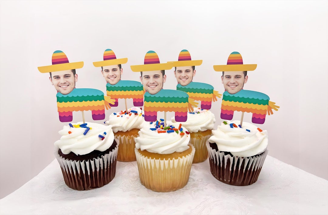 Sombrero Face Cupcake Toppers, Custom Face Fiesta Cupcake Toppers ...