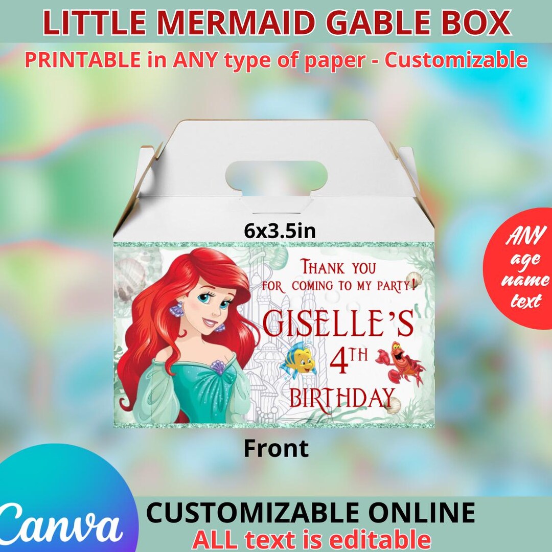 Princess Ariel the Little Mermaid Gable Box Templete. Editable in CANVA ...