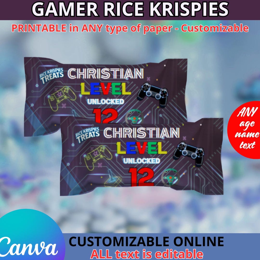 Gamer Birthday Rice Krispies Templete. Editable in CANVA - Etsy
