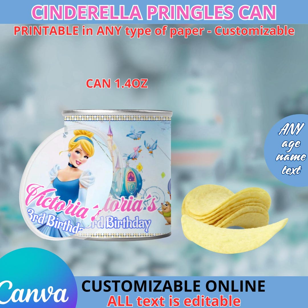 Cinderella Pringles Small Can and Lid. EDITABLE IN CANVA - Etsy