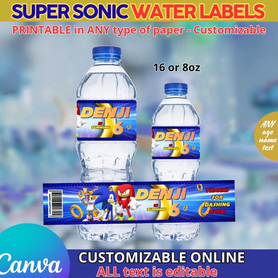 Super Sonic Water Labels. Editable in CANVA - Etsy Canada