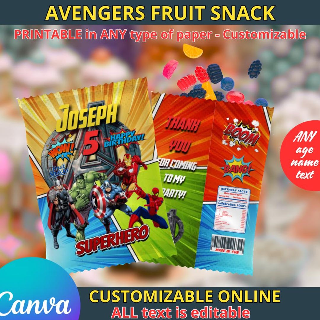 Inspired Avengers - Fruit Snack Templete. Editable in CANVA - Etsy