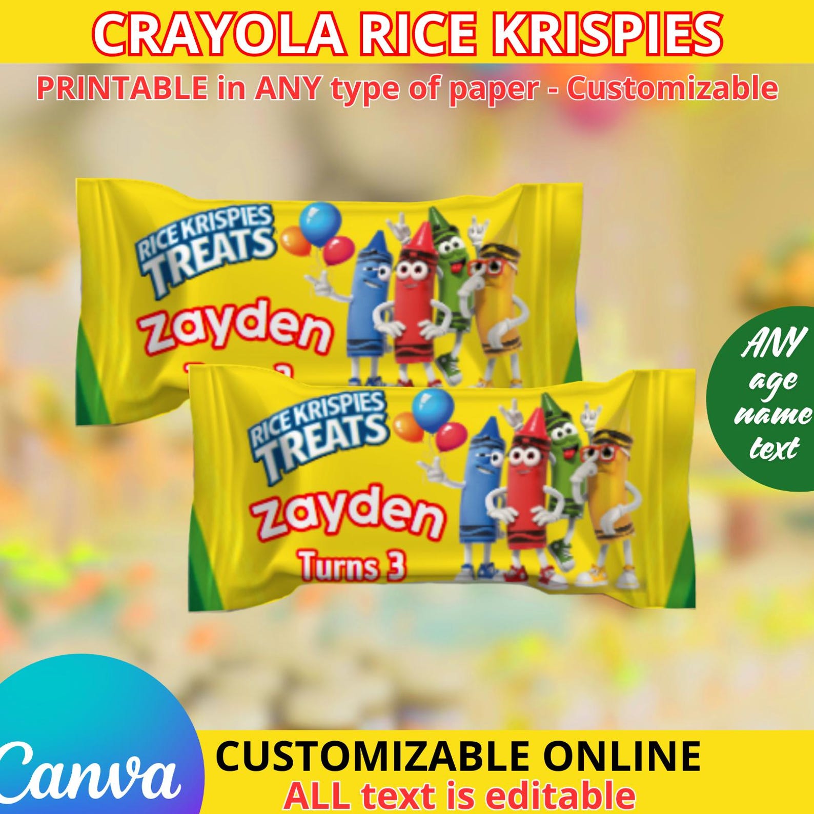 Crayola Rice Krispies Templete. Editable in CANVA - Etsy