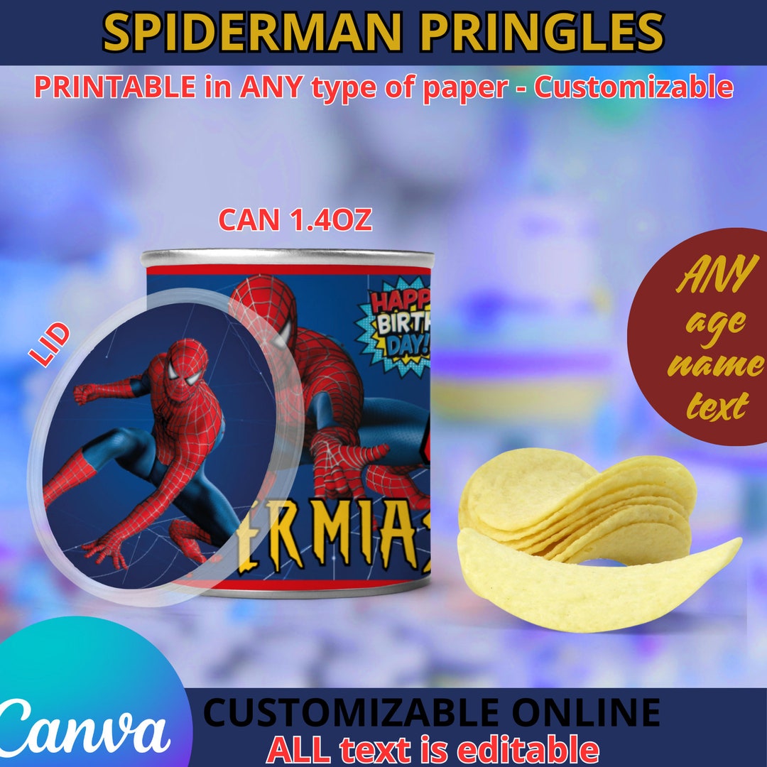 Spiderman Pringles Small Can and Lid. EDITABLE IN CANVA - Etsy