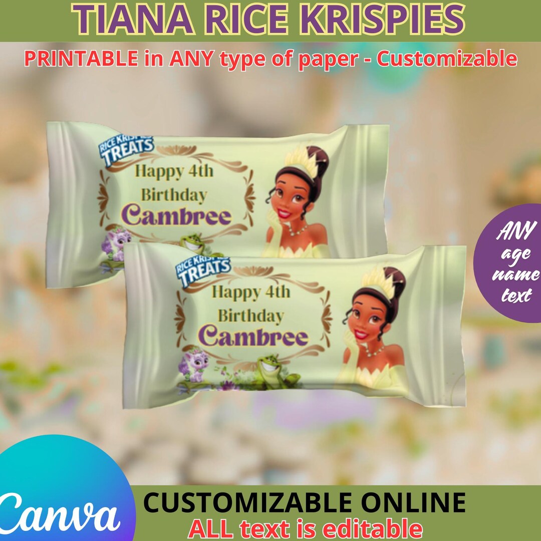 Tiana Princess Rice Krispies Templete. Editable in CANVA - Etsy