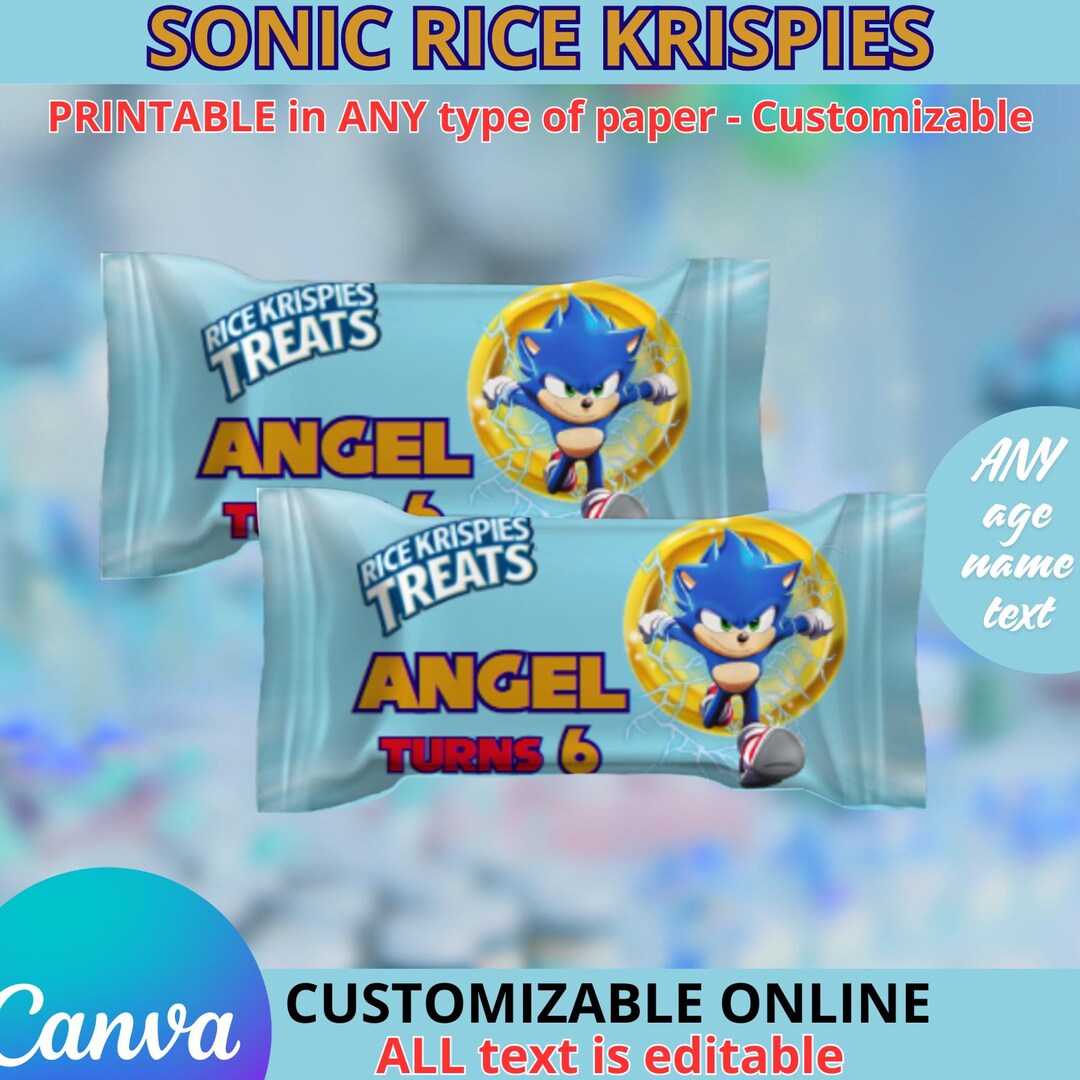 Sonic Rice Krispies Templete. Editable in CANVA - Etsy