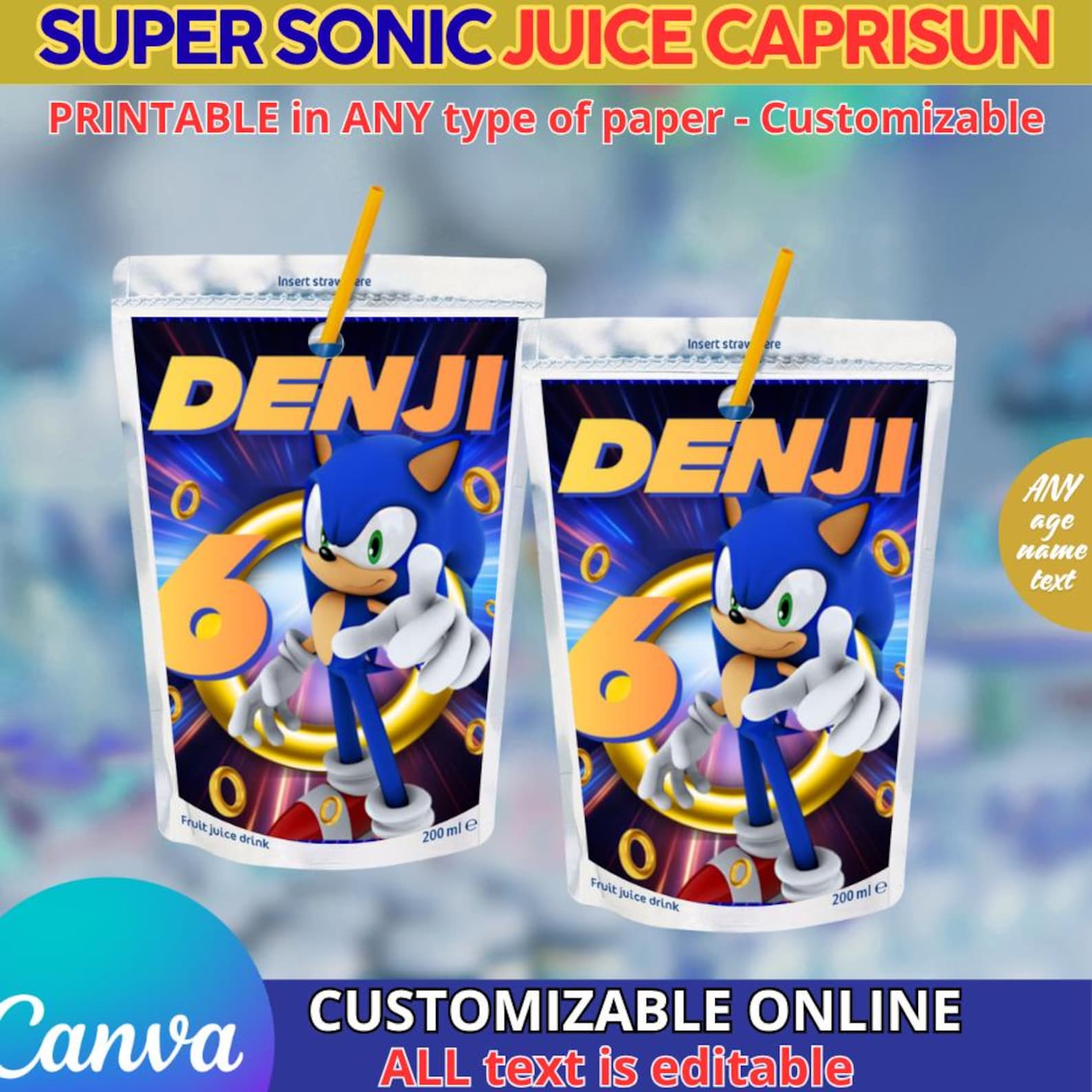 Super Sonic Juice Caprisun. Editable in CANVA - Etsy