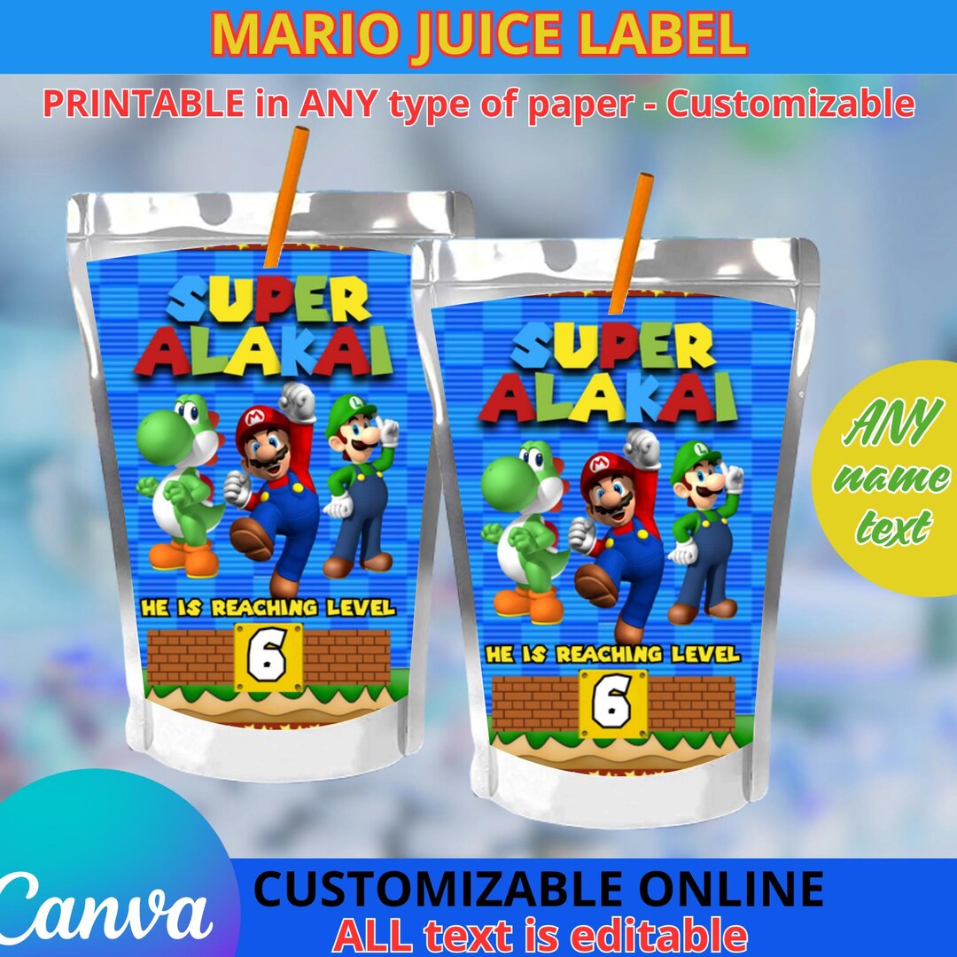 Super Mario Juice Caprisun Templete. Editable in CANVA - Etsy