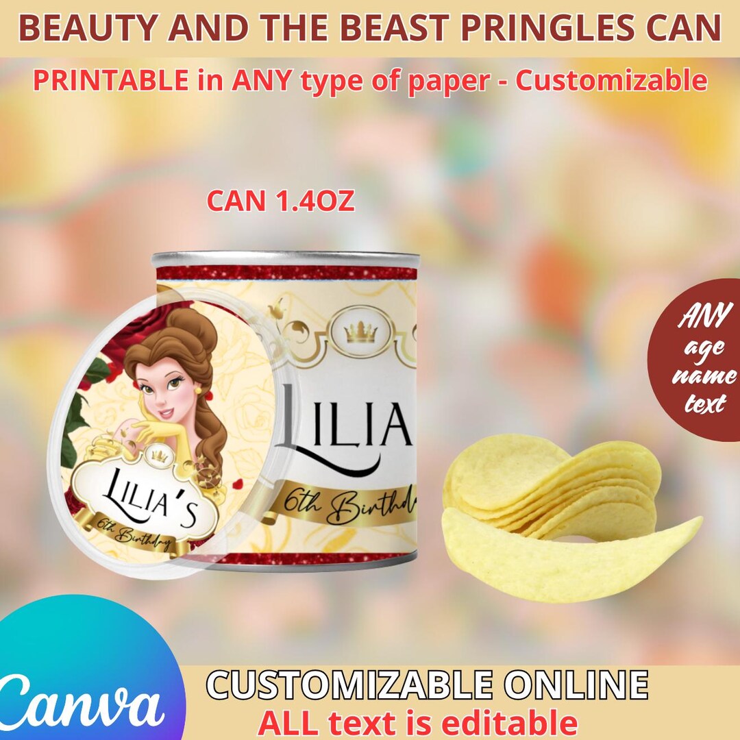 Beauty and the Beast - Pringles Small Can and Lid. Editable in CANVA - Etsy