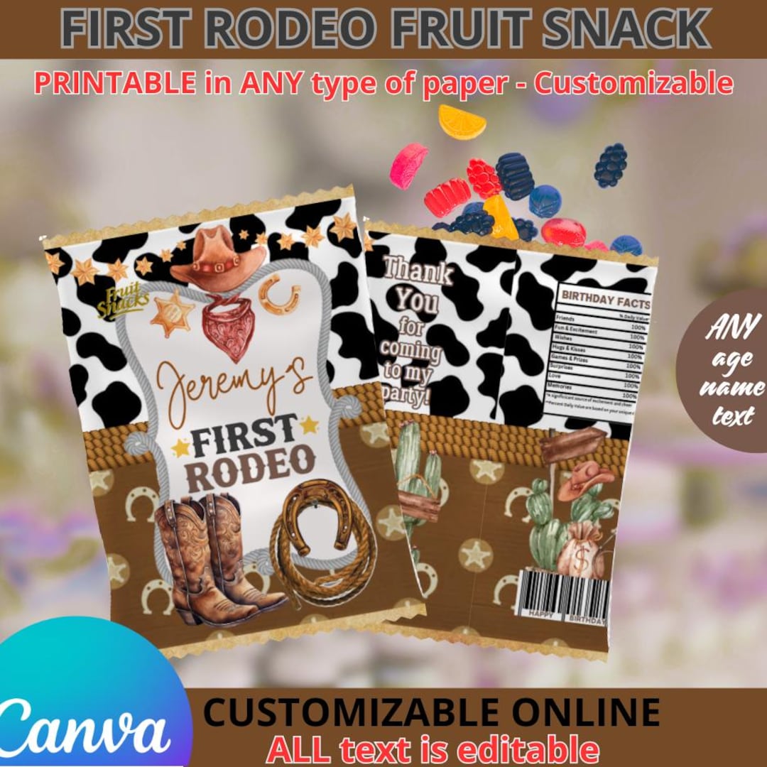 Cowboy Birthday - Fruit Snack Templete. Editable in CANVA - Etsy