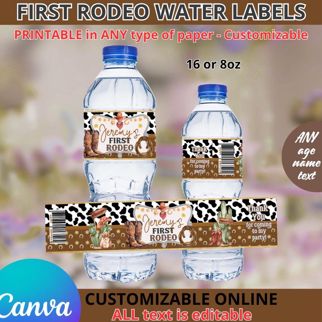 Cowboy Birthday Water Labels. EDITABLE IN CANVA - Etsy