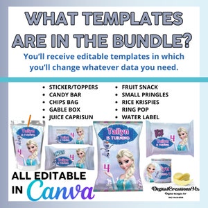 Frozen 10 Party Favors, Water Bottle, Chip, Candy Bars, Juice Labels ...
