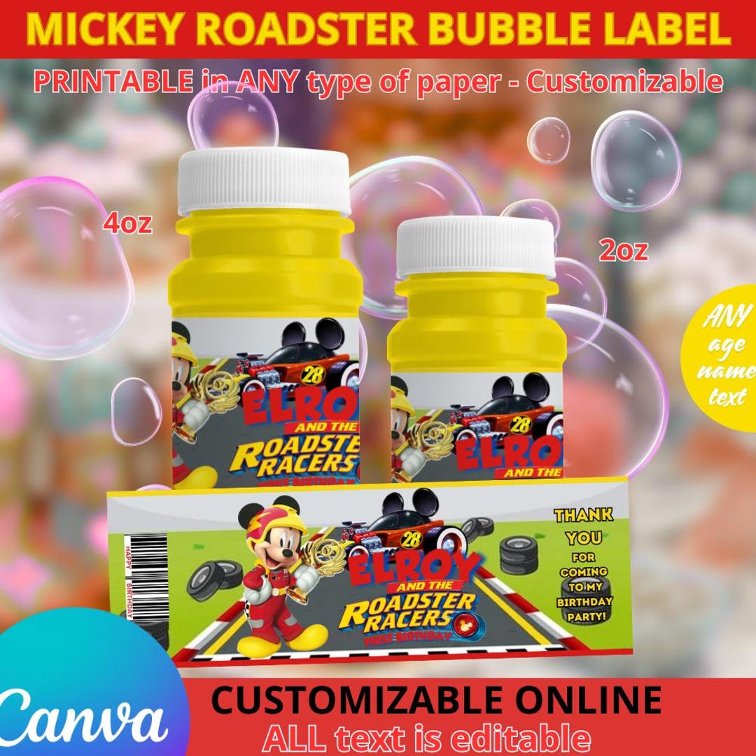 Mickey and Friends Roadster Racers - Bubble Label Templete 4 and 2oz ...