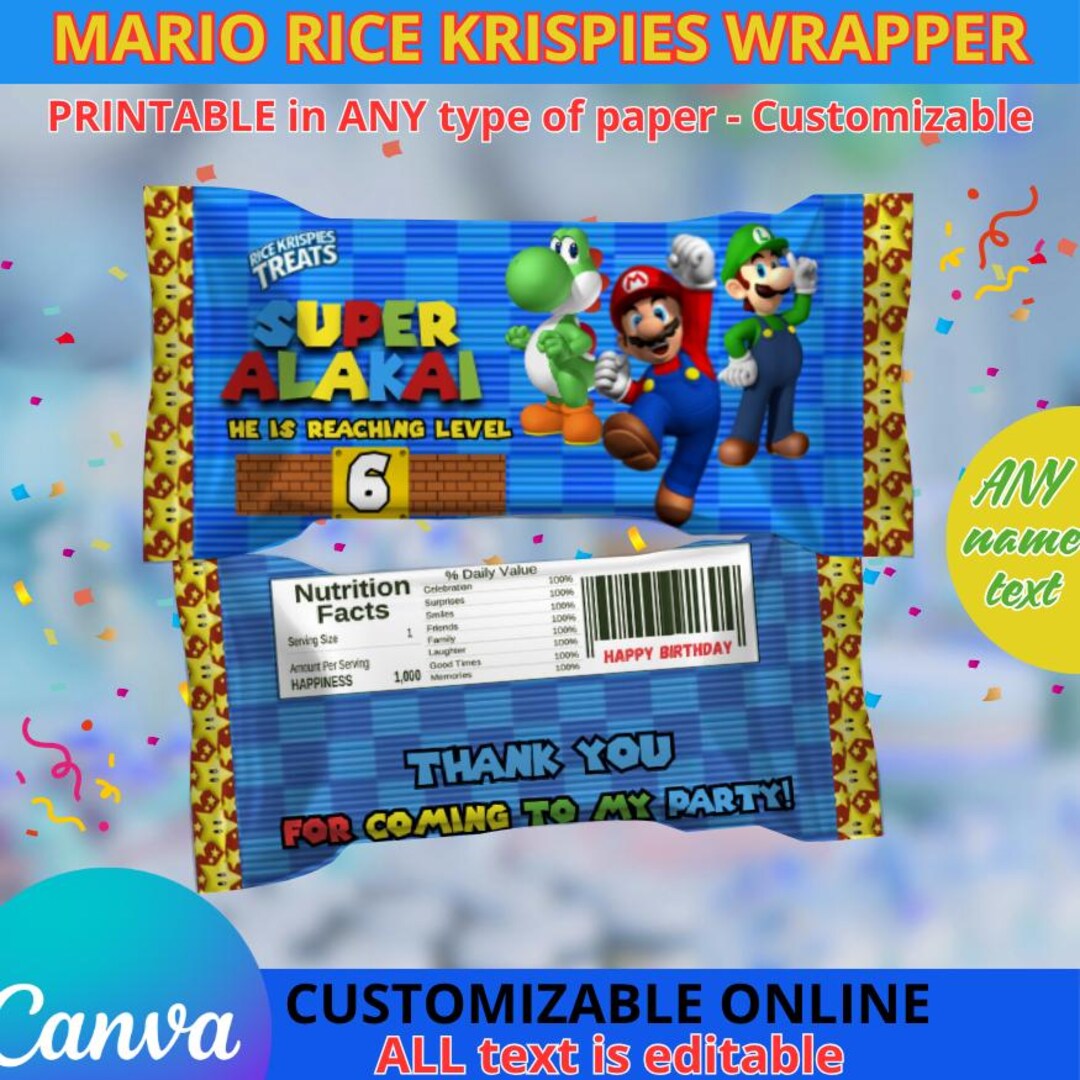 Super Mario Rice Krispies Templete. Editable in CANVA - Etsy