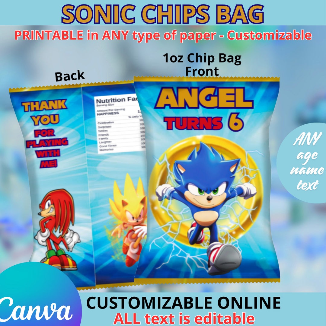 Sonic Chips Bags. Editable in CANVA - Etsy