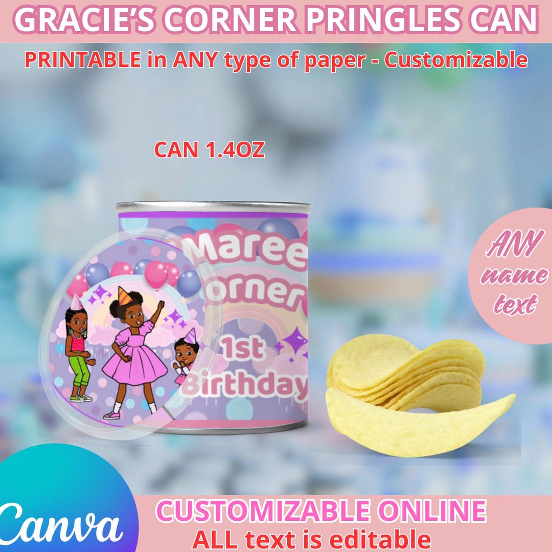 Birthday Gracies Pringles Small Can and Lid. Editable in CANVA - Etsy