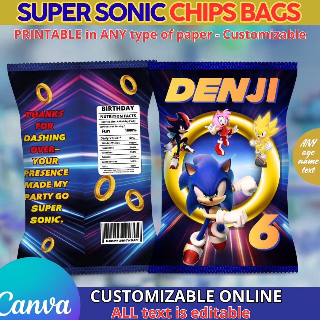 Super Sonic Chips Bags Templete. EDITABLE IN CANVA - Etsy