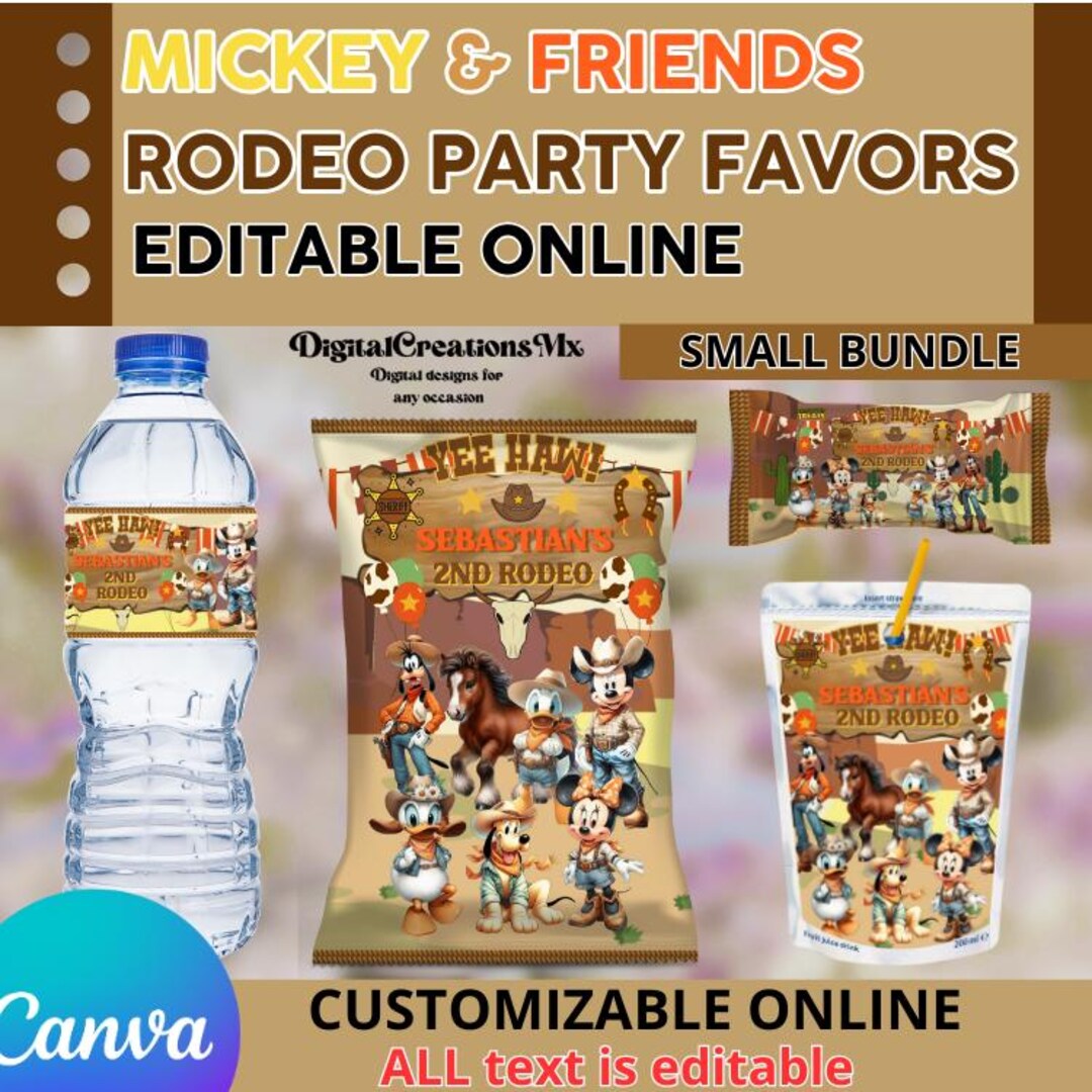 Mickey and Friends Rodeo 4 Party Favors, Water Bottle, Chip, Candy Bar ...