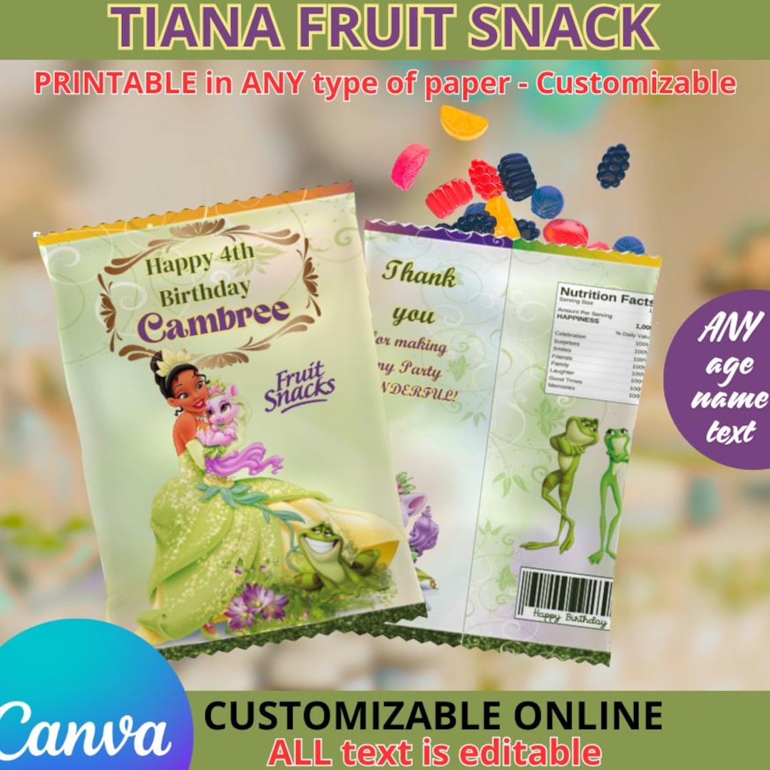 Tiana Princess Fruit Snack Templete. Editable in CANVA - Etsy