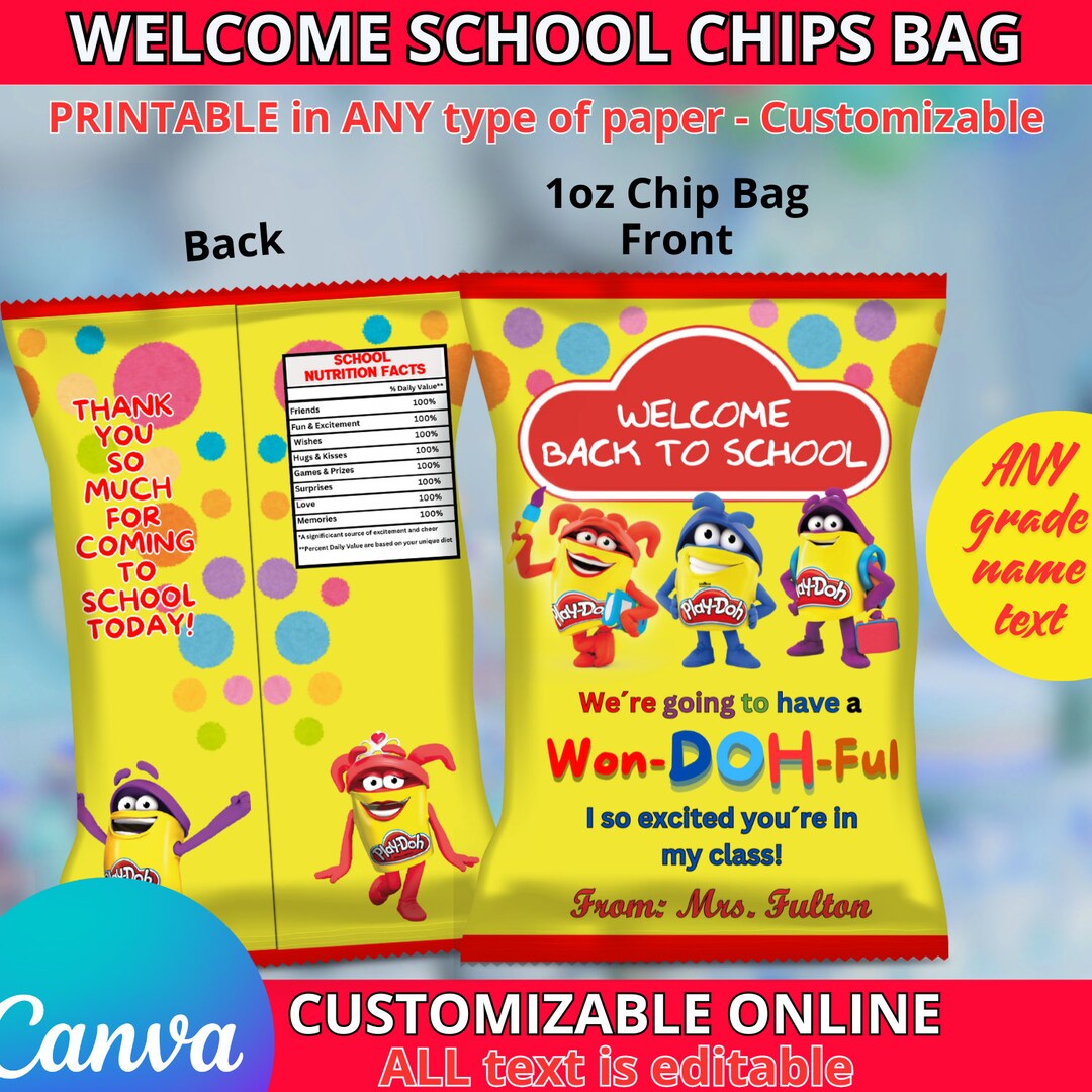 Welcome School Chips Bags. Editable in CANVA - Etsy