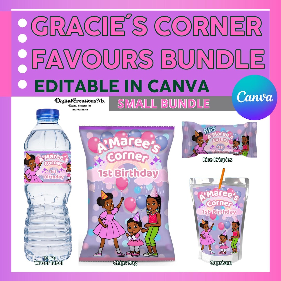 Birthday Gracie 4 Party Pack, Water Bottle, Chip, Juice Labels and Rice ...