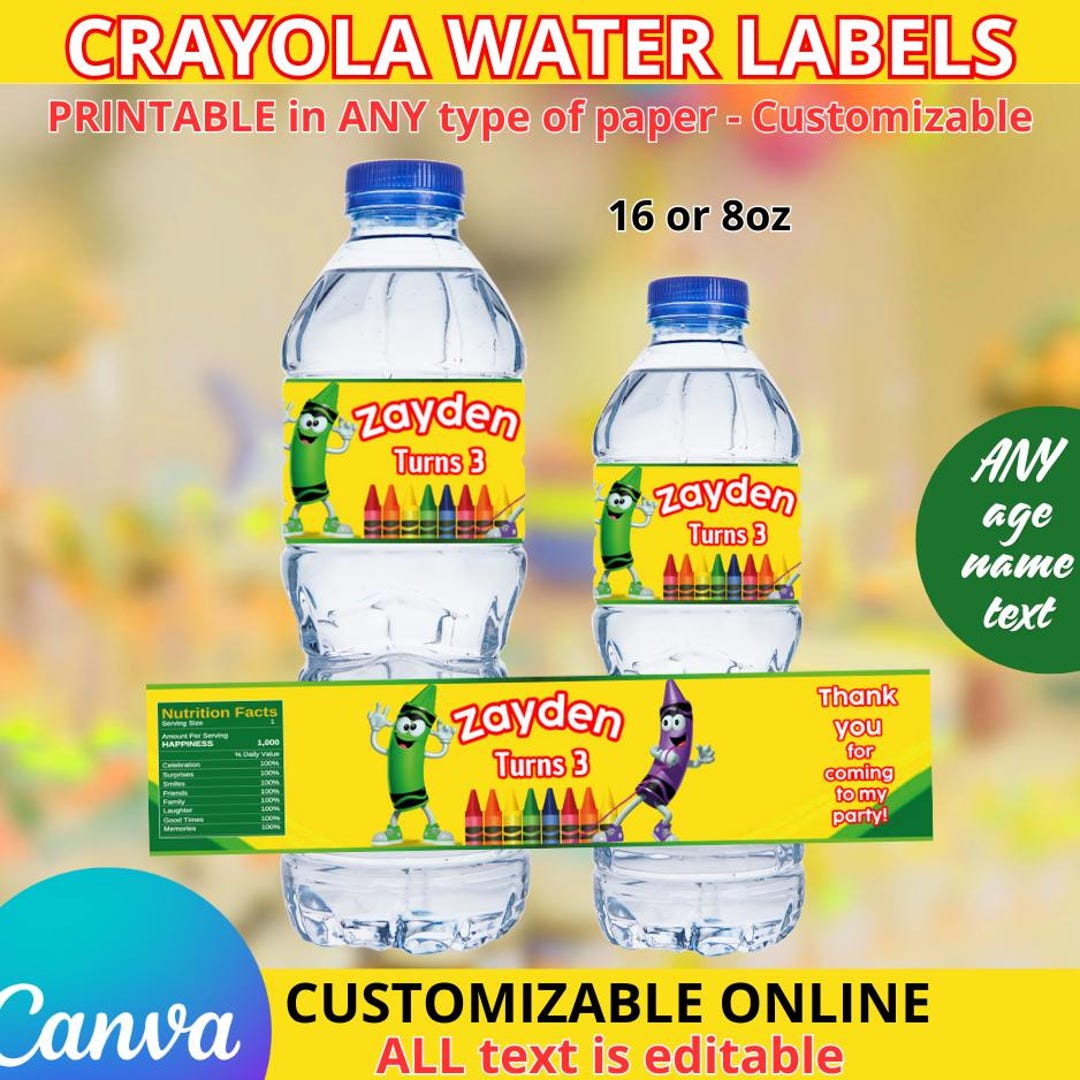 Crayola Water Labels. Editable in CANVA - Etsy
