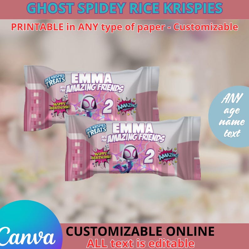 Plantilla de Rice Krispies de Ghost Spider. Editable en CANVA - Etsy México