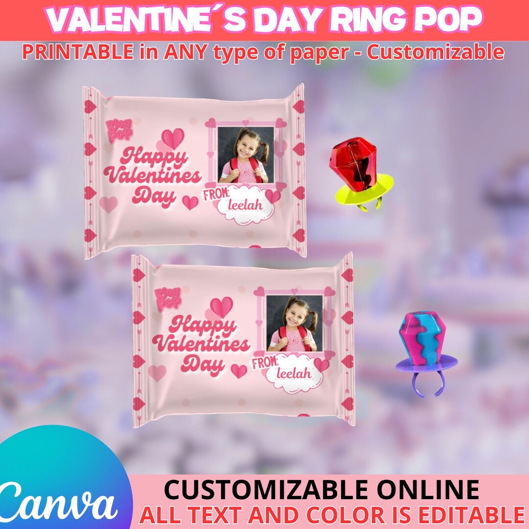 Valentine's Day Ring Pop Templete. Editable in CANVA - Etsy