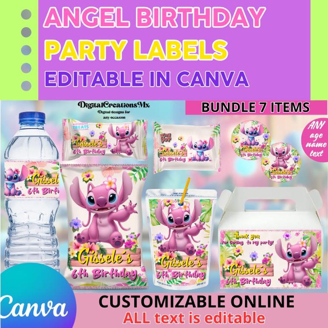 Angel Birthday Party, Water Bottle, Chip, Rice Krispies, Juice Labels ...