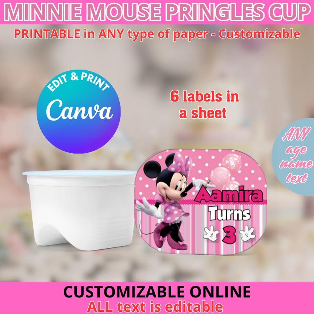 Minnie Mouse Pink Pringles Snack Size Chips Label. Editable in CANVA - Etsy