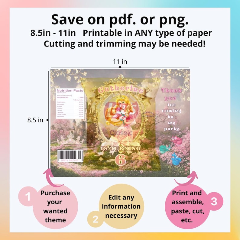 Princess Aurora Sleeping Beauty Chips Bags Templete. Editable in CANVA ...