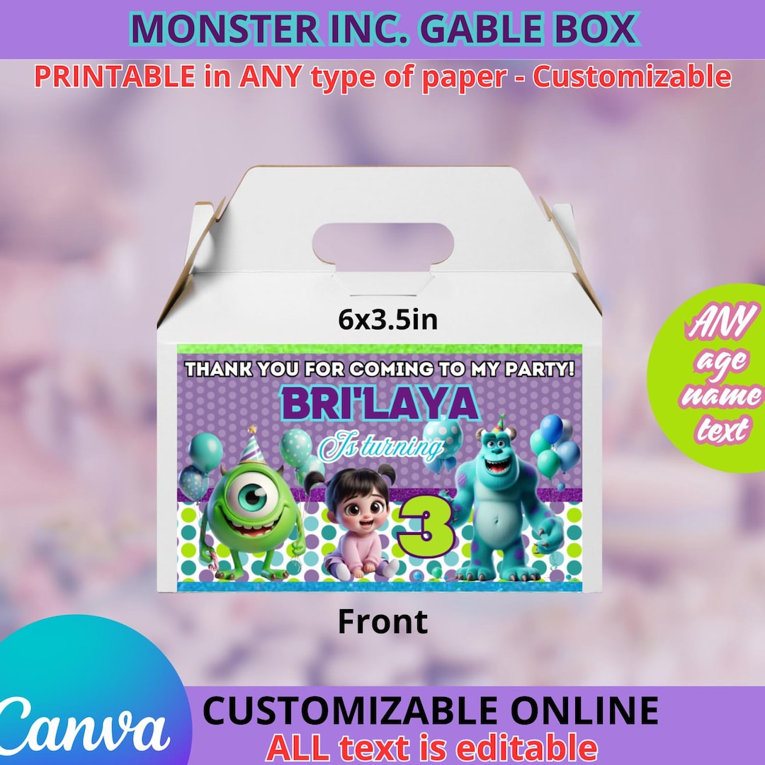 Monsters INC Gable Box. Editable in CANVA - Etsy