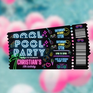 Pool Party Ticket Invitation, Summer Pool Party Ticket Invitation ...