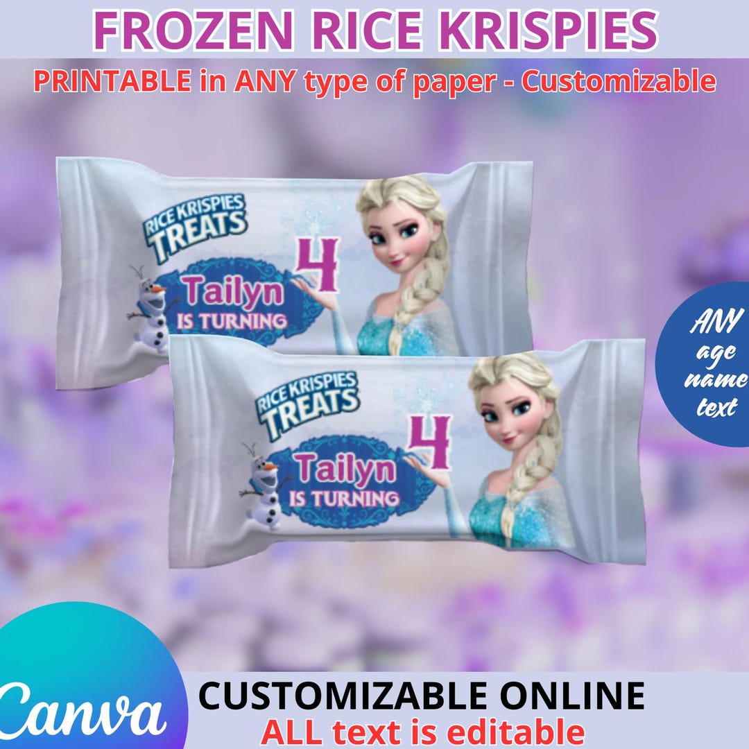 Frozen Rice Krispies Templete. Editable in CANVA - Etsy